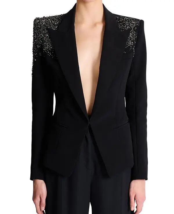 Balmain Crepe Jacket With "amethyst" Embroidery - Black