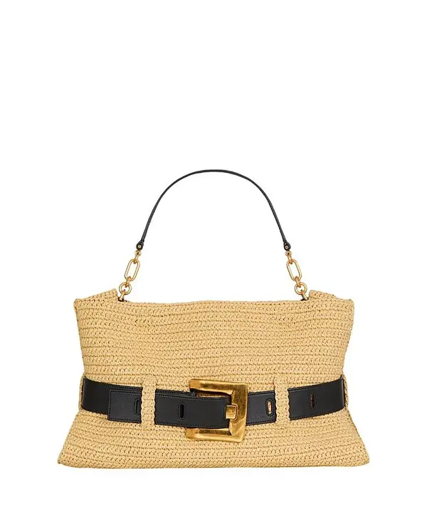 Balmain Medium Anthem Bag In Smooth Leather And Crochet - Beige