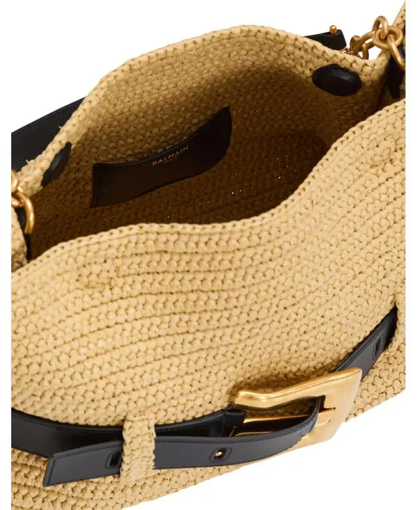 Balmain Medium Anthem Bag In Smooth Leather And Crochet - Beige