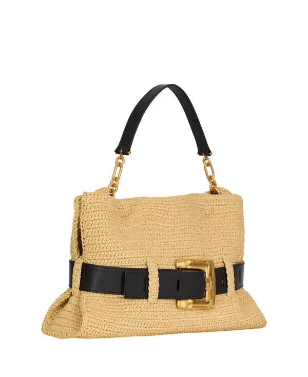 Balmain Medium Anthem Bag In Smooth Leather And Crochet - Beige