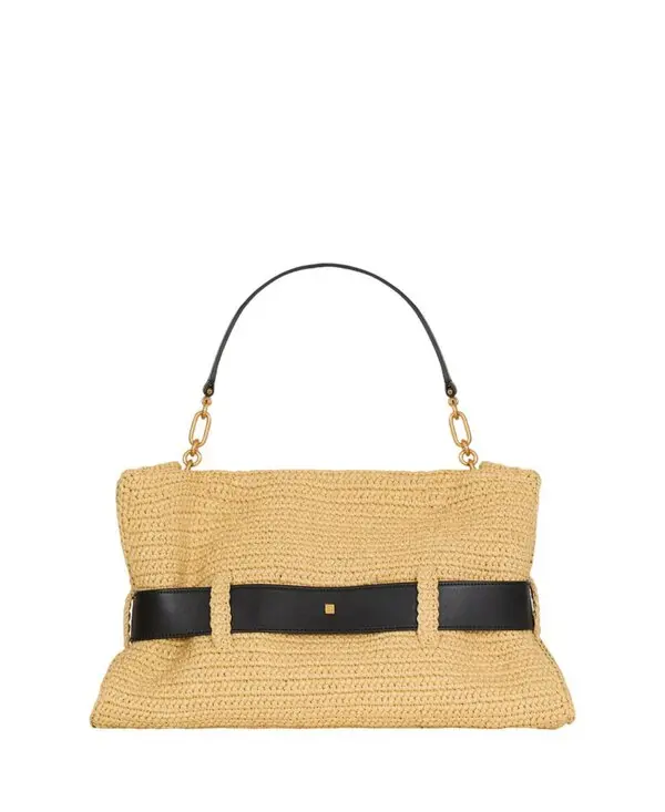 Balmain Medium Anthem Bag In Smooth Leather And Crochet - Beige