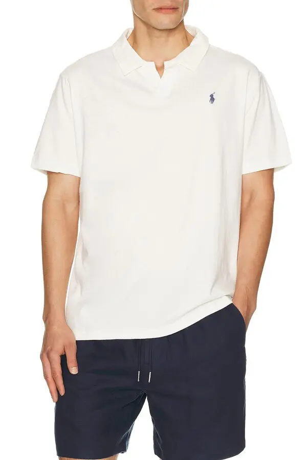Polo Ralph Lauren Short Sleeve Cotton Linen Johnny Collar Polo In Ivory