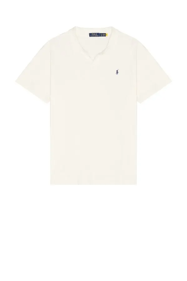 Polo Ralph Lauren Short Sleeve Cotton Linen Johnny Collar Polo In Ivory