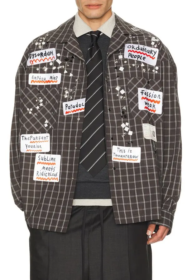 Mihara Yasuhiro Longsleeve Check Shirt With Sticker