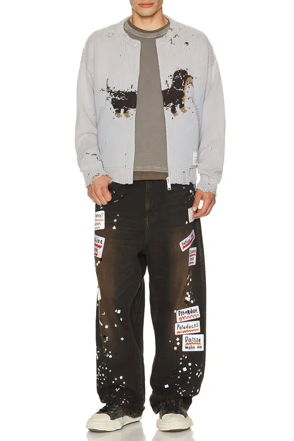 Mihara Yasuhiro Dog Jacquard Zip-up Knit Cardigan