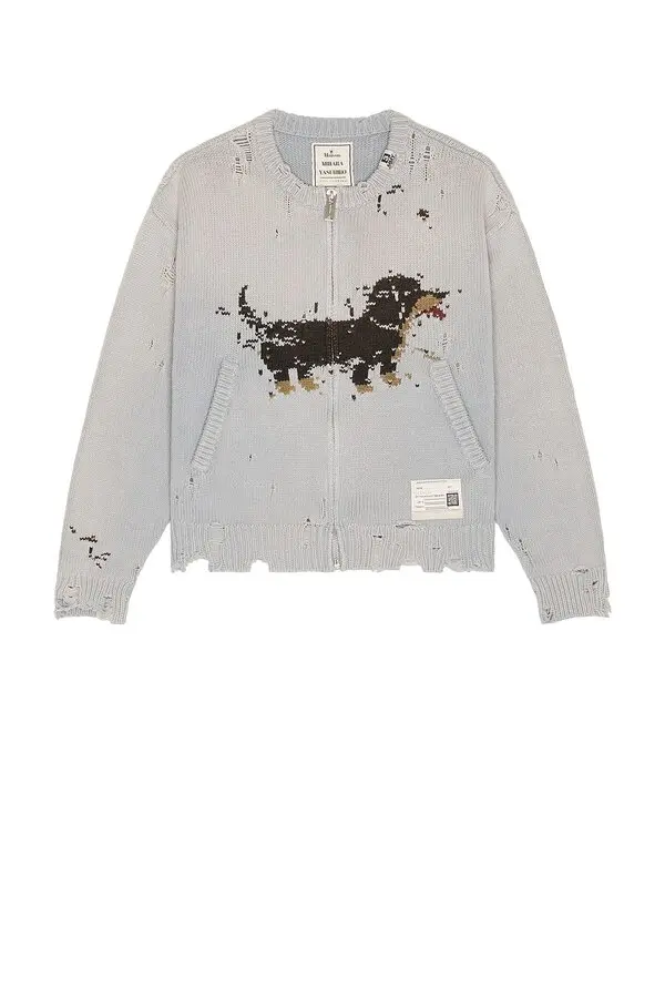 Mihara Yasuhiro Dog Jacquard Zip-up Knit Cardigan
