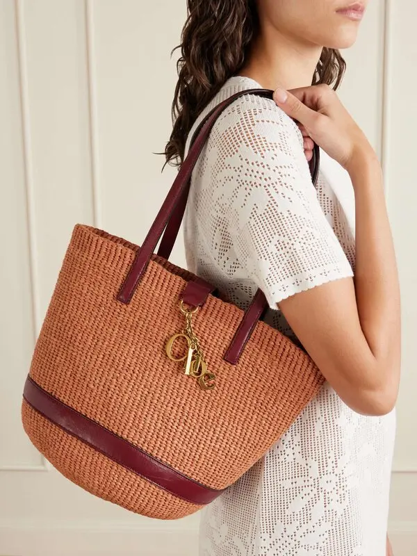 Chloé Leather-trimmed Raffia Tote Bag
