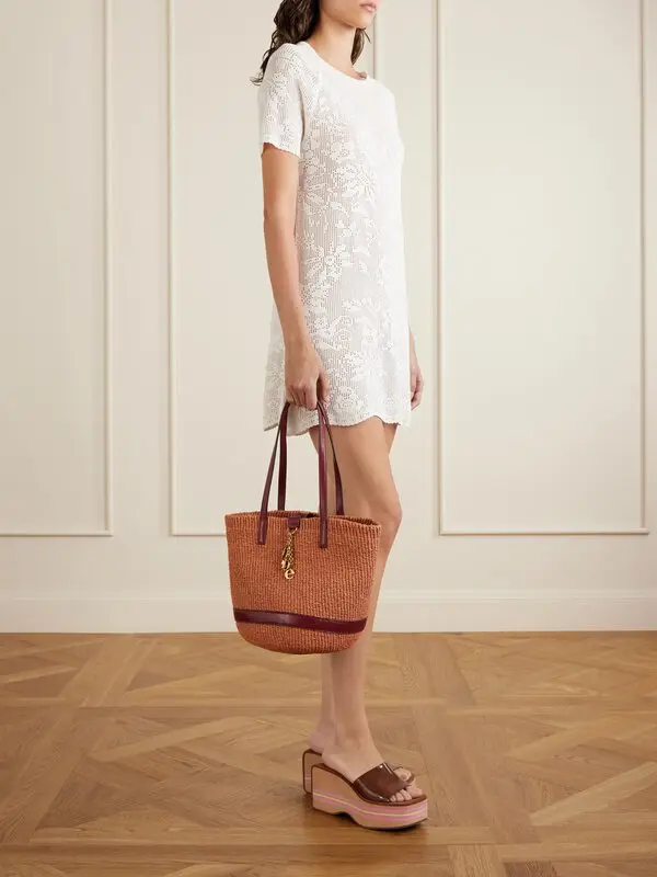 Chloé Raffia Tote Bag With Leather Trim - Brown