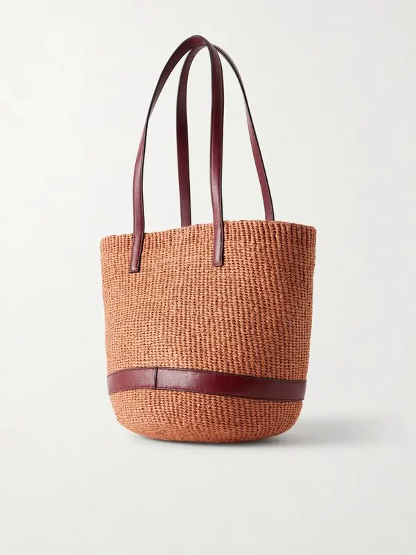 Chloé Raffia Tote Bag With Leather Trim - Brown
