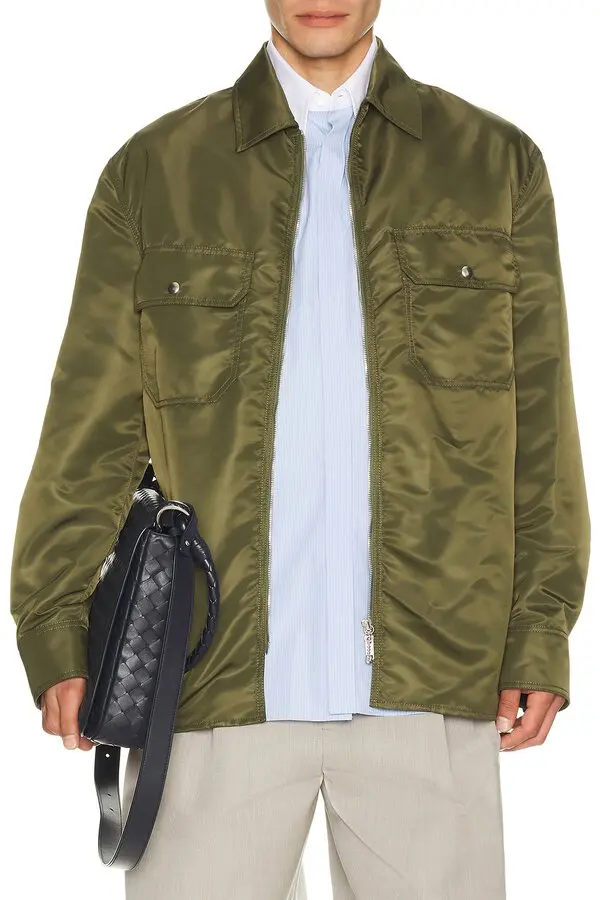 Bottega Veneta Shirt Satin Nylon In Green - Shrub