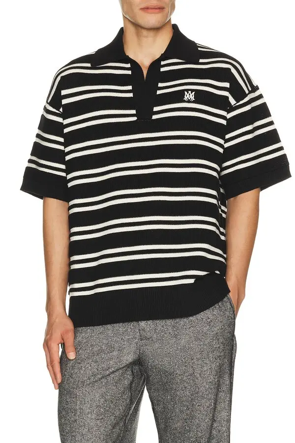 Amiri Ma Stripe Knit Polo - Black