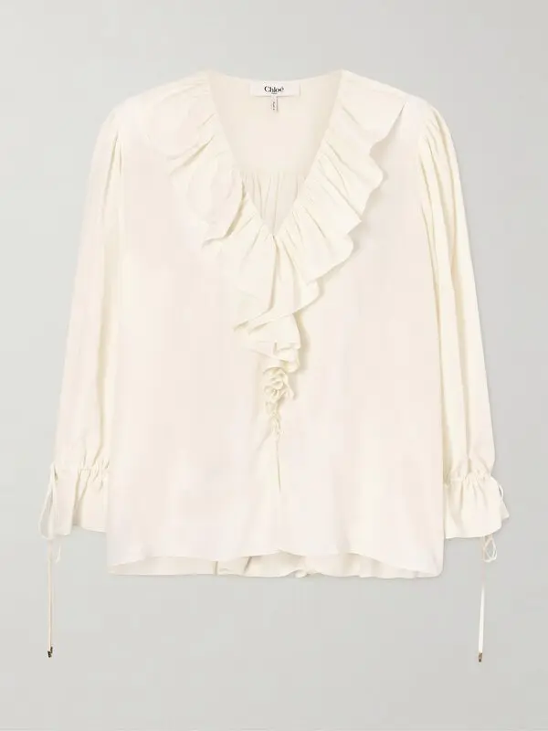 Chloé Ruffled Silk Crepe De Chine Blouse - White