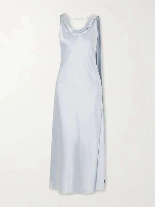 Acne Studios Draped Silk-satin Midi Dress With Scarf Detail - Blue