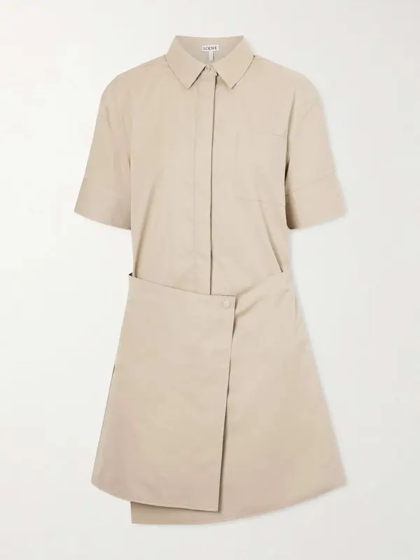 Loewe Asymmetrical Cotton And Silk Blend Mini Dress - Beige