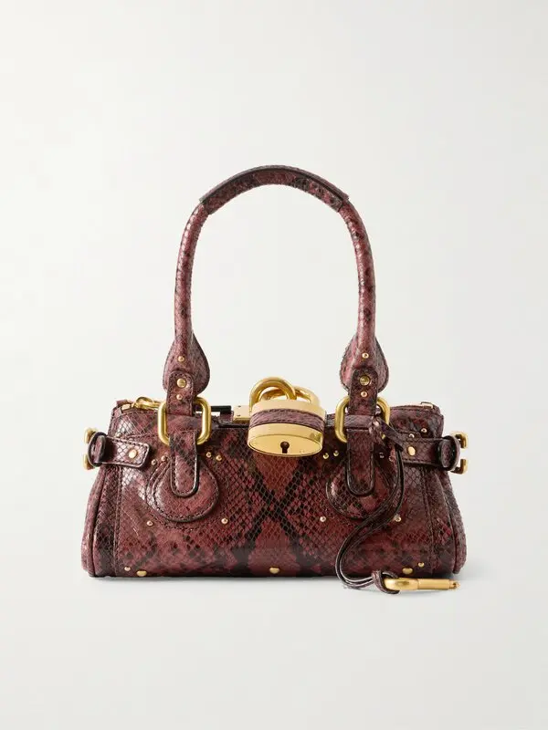 Chloé Paddington Python-effect Shoulder Bag - Brown