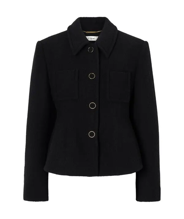 Chloé Wool-blend Bouclé Jacket With Gold Ring Buttons - Black