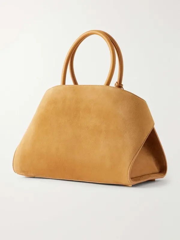 FERRAGAMO Hug" Small Embellished Leather-trimmed Suede Tote - Tan