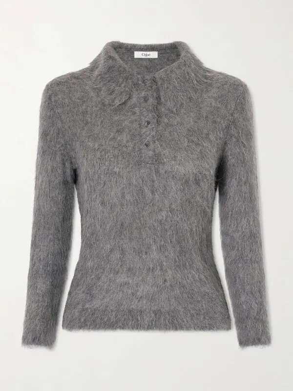 Chloé Alpaca-blend Polo Sweater - Gray