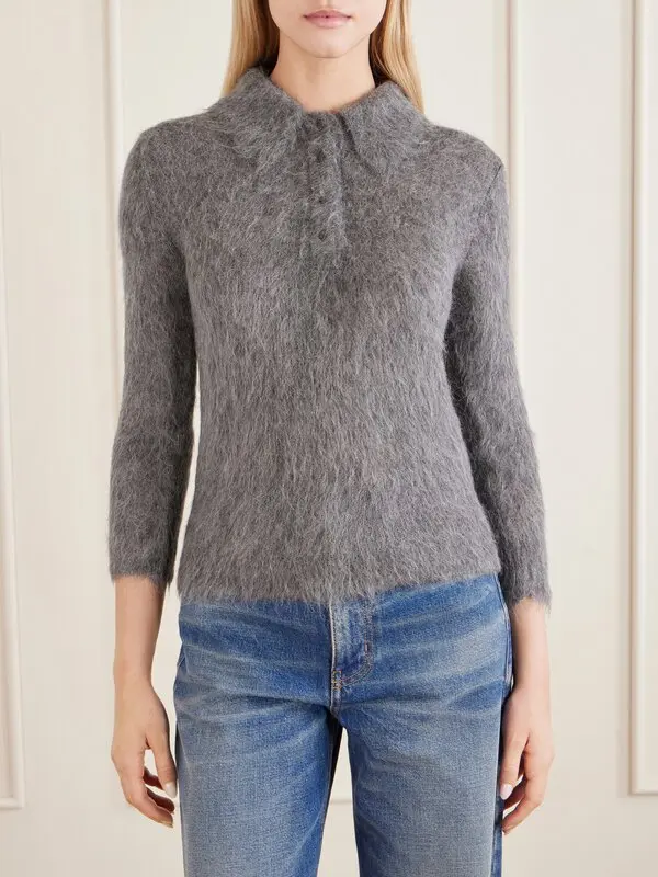 Chloé Alpaca-blend Polo Sweater - Gray