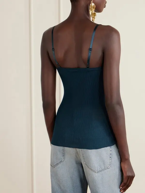 Saint Laurent Lace-trimmed Ribbed Silk-jersey Tank