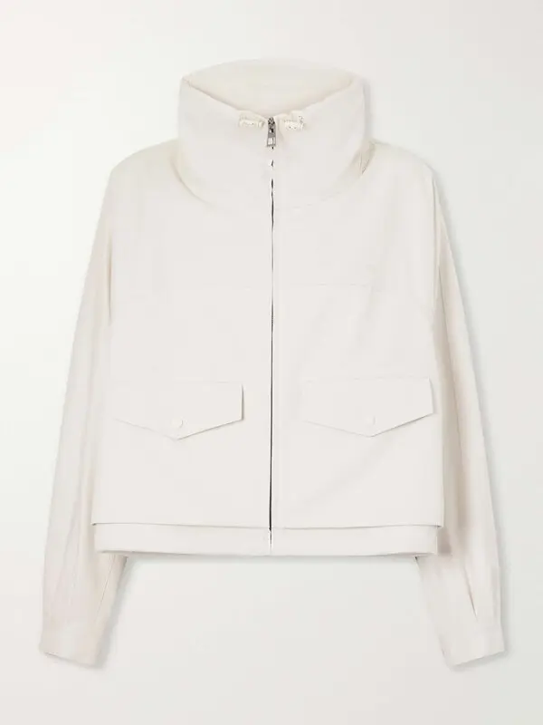 Loewe Cropped Cotton And Silk-blend Gabardine Jacket With Leather Trim And Anagram Embroidery - Ivory
