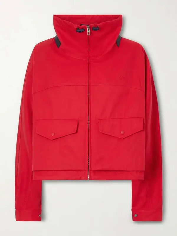 Loewe Leather-trimmed Anagram-embroidered Cropped Cotton And Silk-blend Gabardine Jacket - Red