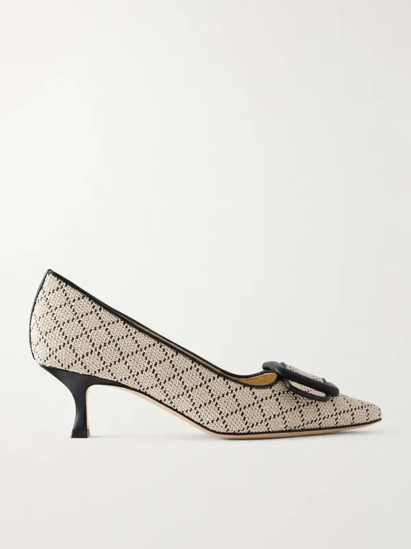 Manolo Blahnik Maysale 50 Buckled Raffia Pumps - Neutral