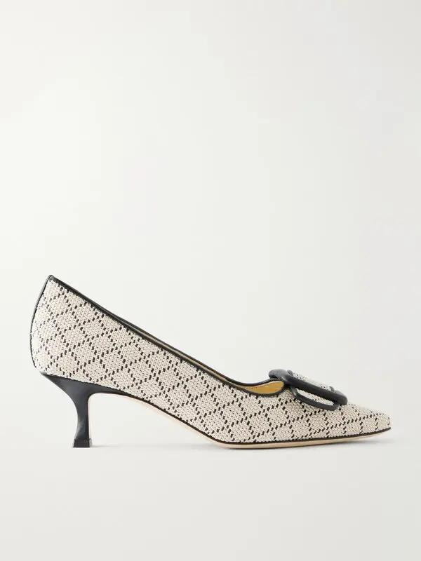 Manolo Blahnik Maysale 50 Buckled Raffia Pumps