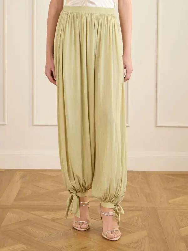 Chloé Satin Tapered Pants With Ties - Green