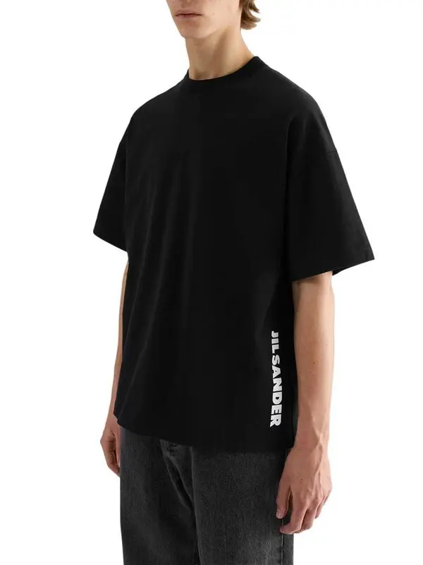 JIL SANDER Crew-neck Cotton T-shirt With Vertical Logo - Black