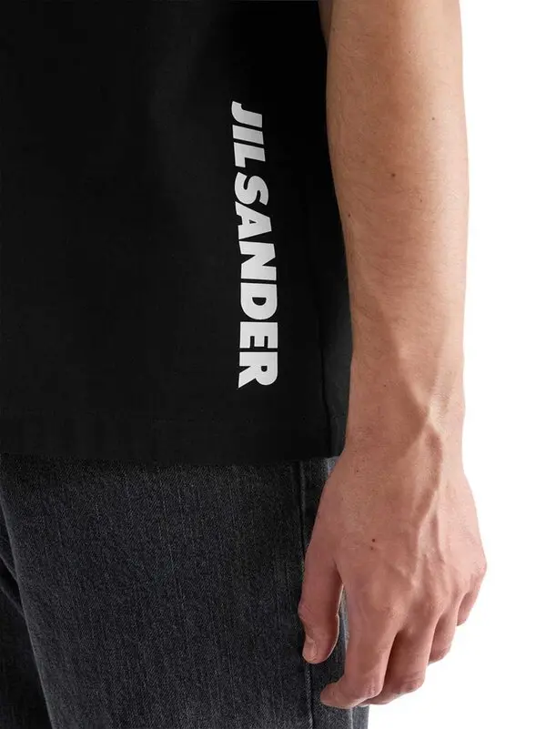 JIL SANDER Crew-neck Cotton T-shirt With Vertical Logo - Black