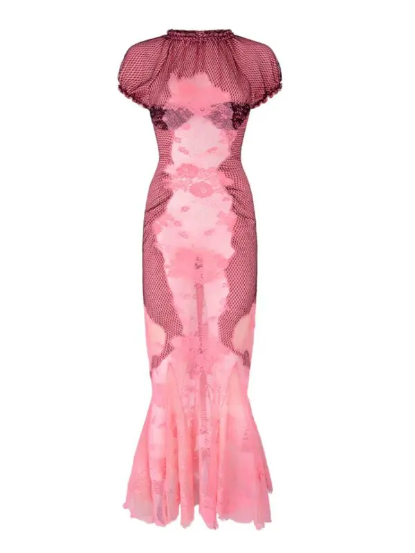 Attico Lace And Mesh Midi Dress - Multicolor