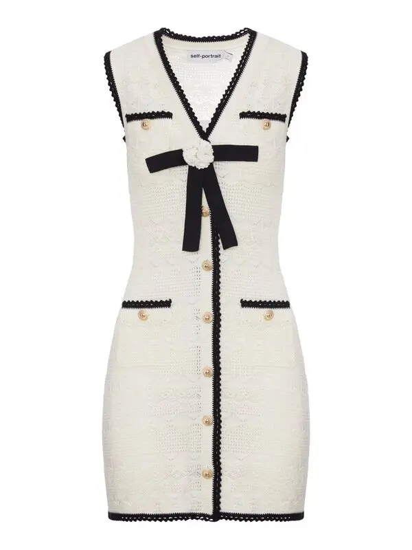 SELF-PORTRAIT Mini Dress In Quilted Knit - White
