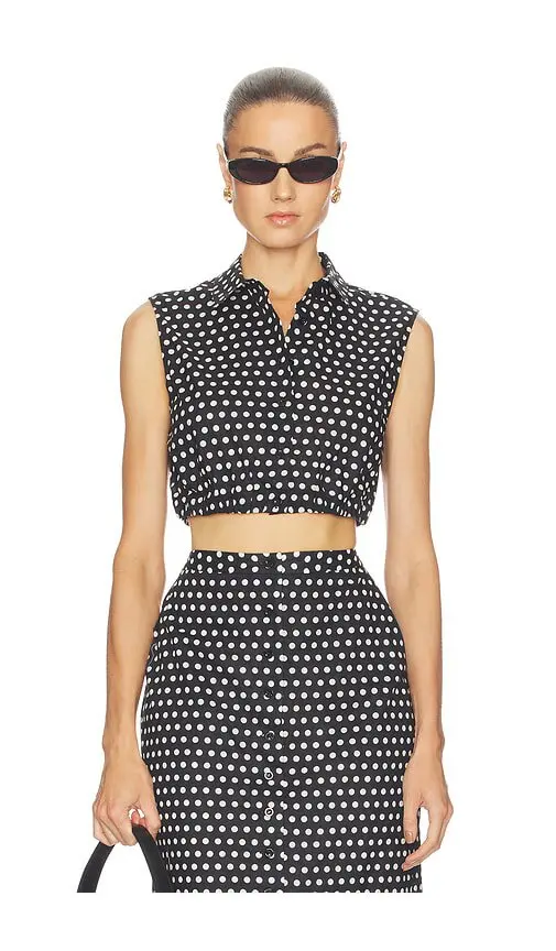 FRAME The Polka Dot Top In Black - Black Multi