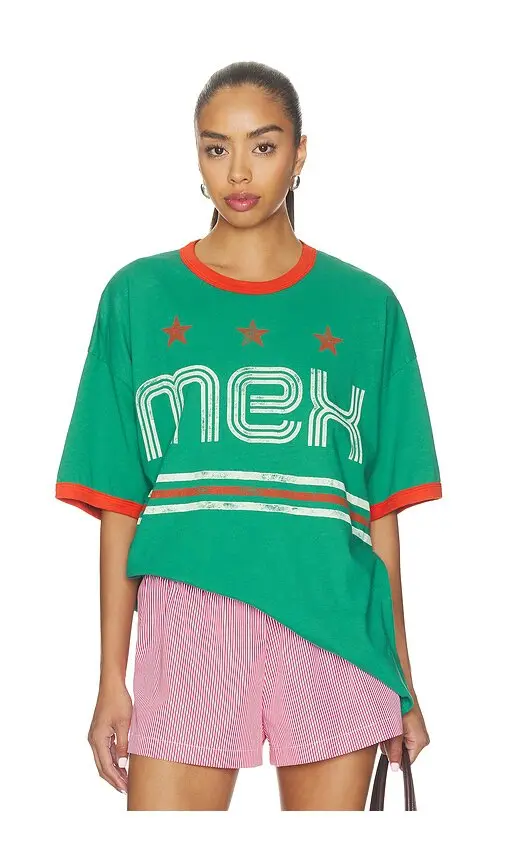 Daydreamer Mexico World Cup Oversized Ringer Tee In Green - Jade Combo