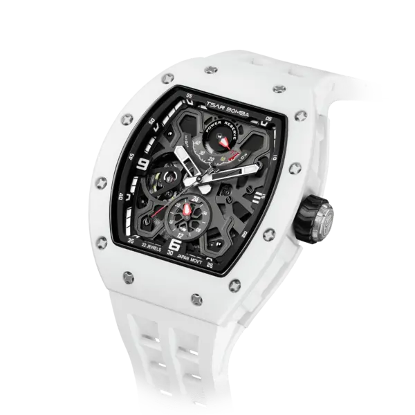 TSAR BOMBA Automatic Tonneau Sport Watch With Fkm Rubber Strap - Black