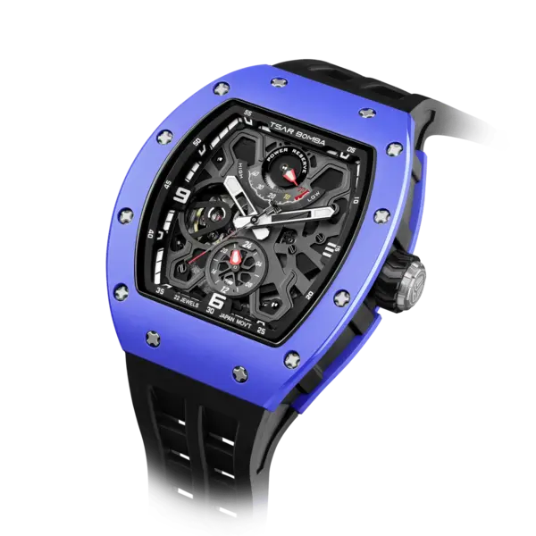 TSAR BOMBA Automatic Tonneau Sport Watch With Fkm Rubber Strap - Red