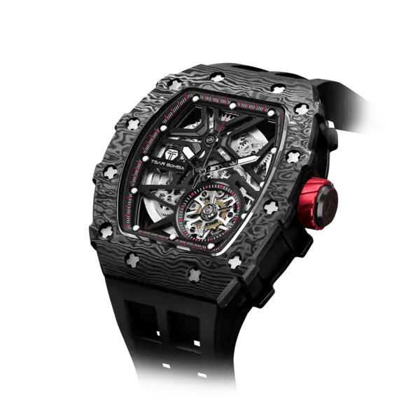 TSAR BOMBA Luxury Tonneau Mechanical Sport Watch - Black