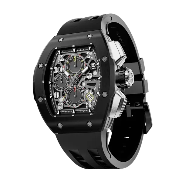 TSAR BOMBA Carbon Fiber Chronograph Watch With Sapphire Crystal - Black
