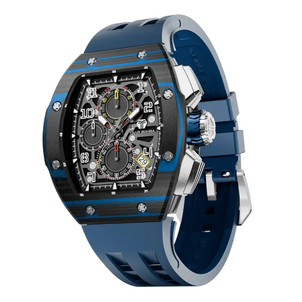 TSAR BOMBA Atomic Zirconia Bezel Tonneau Watch - Blue