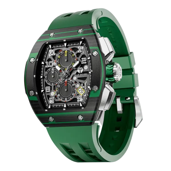 TSAR BOMBA Atomic Zirconia Bezel Tonneau Watch - Green