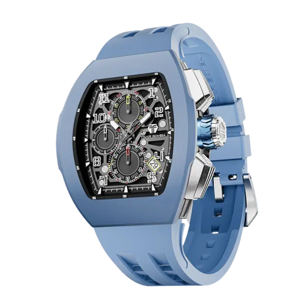 TSAR BOMBA Carbon Fiber Chronograph Watch With Sapphire Crystal - Light Blue