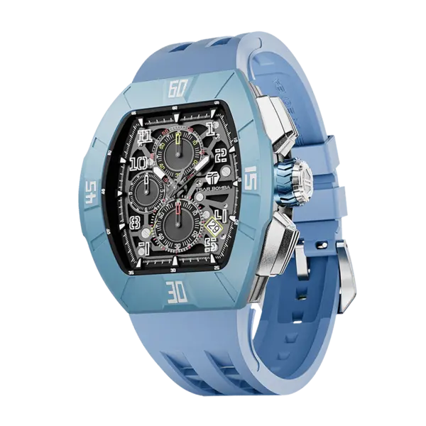 TSAR BOMBA Carbon Fiber Chronograph Watch With Sapphire Crystal - Light Blue