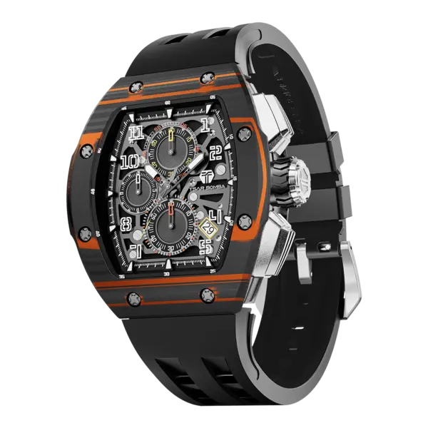 TSAR BOMBA Atomic Zirconia Bezel Tonneau Watch - Orange Black