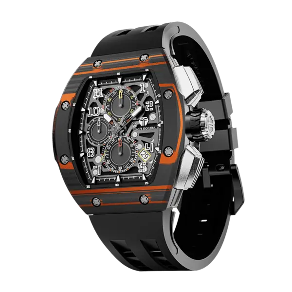 TSAR BOMBA Carbon Fiber Chronograph Watch With Sapphire Crystal - Orange
