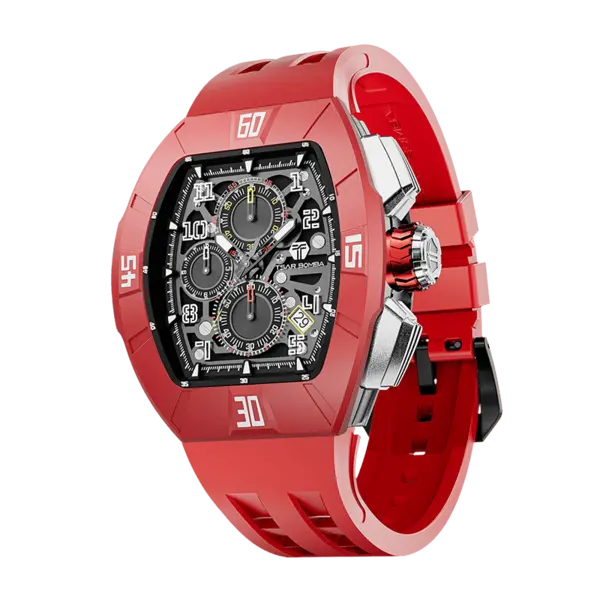 TSAR BOMBA Carbon Fiber Chronograph Watch With Sapphire Crystal - Red