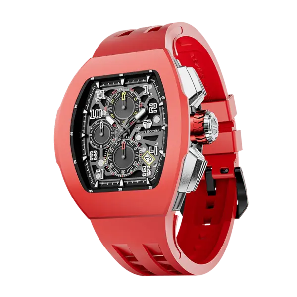 TSAR BOMBA Carbon Fiber Chronograph Watch With Sapphire Crystal - Red