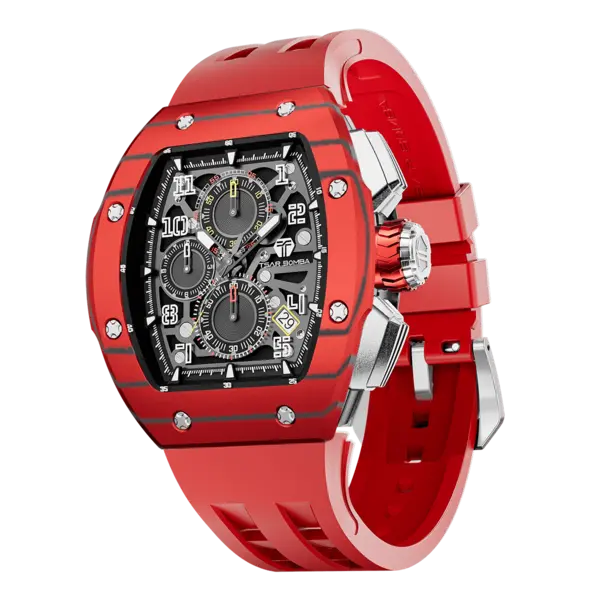 TSAR BOMBA Atomic Zirconia Bezel Tonneau Watch - Red