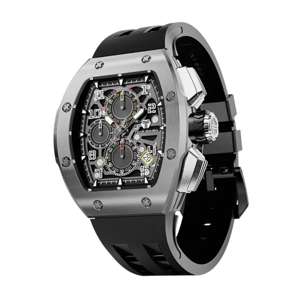 TSAR BOMBA Carbon Fiber Chronograph Watch With Sapphire Crystal - Silver