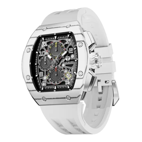 TSAR BOMBA Atomic Zirconia Bezel Tonneau Watch - White